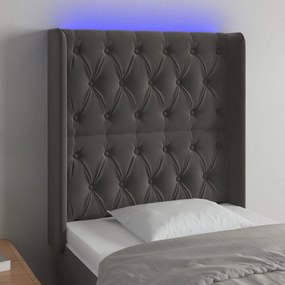 Čelo postele s LED tmavě šedé 83 x 16 x 118/128 cm samet