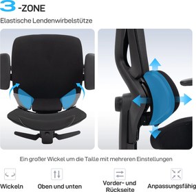 HOMCOM Ergonomická kancelářská židle s kolečky, síťovinou, bederní opěrkou, počítačová židle s područími, nastavitelnou opěrkou hlavy