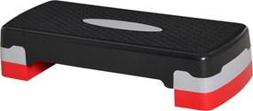 HOMCOM Stepping Board Aerobic Fitness s nastavitelnou výškou (10/20 cm), cvičební kolo Stepper, černá+šedá+červená, 68x28x15cm| Aosom