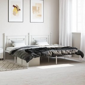 vidaXL Kovový rám postele s čelem bílý 193 x 203 cm
