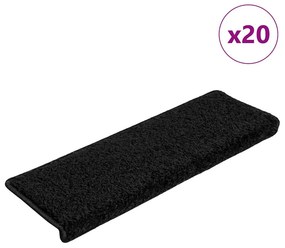 Schodové rohože 20 ks 65 x 21 x 4 cm černé s obdélníkovým okrajem 3365852