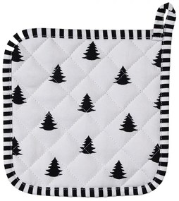 Černo-bílá bavlněná podložka pod hrnec se stromky Black &amp; White X-Mas – 20x20 cm