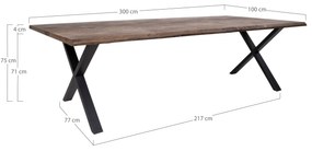 Dubový jídelní stůl Tamko z masivu 300 cm, tmavě hnědá/černá