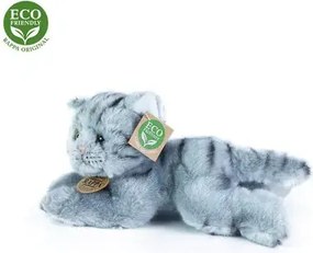 RAPPA Plyšová kočka šedá ležící 30 cm / ECO-FRIENDLY / od 0 měsíců
