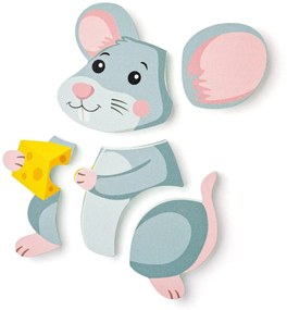 WOODY DŘEVO Baby vkládací puzzle myška skládačka 5 dílků na desce 91365
