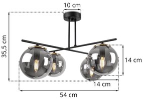 Stropní svítidlo Paris, 4x grafitové skleněné stínítko, g
