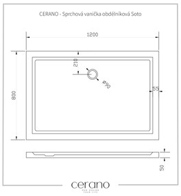 CERANO - Sprchová vanička obdélníková Soto - bílá lesklá - 120x80 cm