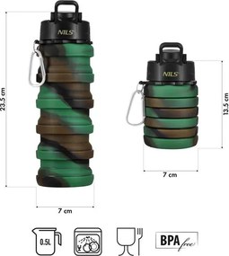 NC4106 ZELENÁ SILIKONOVÁ SKLÁDACÍ LÁHEV 500ML NILS CAMP