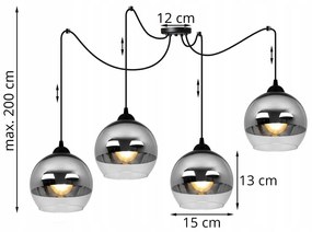 Závěsné svítidlo BERGEN SPIDER, 4x chromové/transparentní skleněné stínítko (fi 15cm)