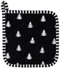 Černo-bílá bavlněná podložka pod hrnec se stromky Black &amp; White X-Mas – 20x20 cm