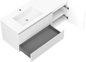 Mexen Orio, koupelnová skříňka 120 cm s levým umyvadlem Otis, 2S, 1D, bílá matná, 91A13-12047-3-BBFFF01-W18L01