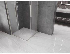 Mexen Velar L Duo, sprchový kout s posuvnými dveřmi 100 x 100 cm, 8mm sklo námraza, broušená ocel, 871-100-100-02-33-97