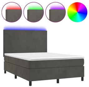 vidaXL Box spring postel s matrací a LED tmavě šedá 140x200 cm samet