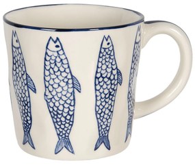 Keramický hrnek s modrým dekorem ryb Atalante - 15*11*10 cm / 0,3L