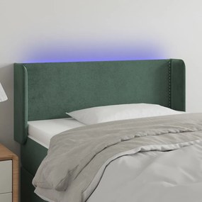 Čelo postele s LED tmavě zelené 83 x 16 x 78/88 cm samet