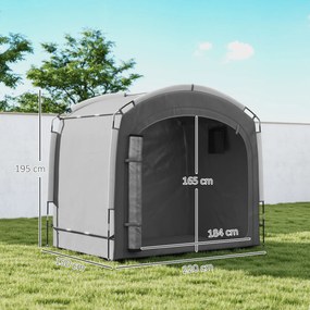 Outsunny Stan na kolo pro venkovní skladování, přenosný kryt na 3-4 kola, zahradní bouda se 2 postranními kapsami, 205 x 140 x 188 cm, tmavě šedý