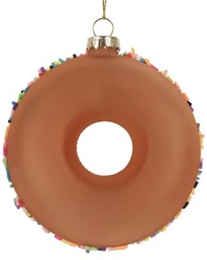 Skleněná vánoční ozdoba kobliha / donut s duhovou posypkou – 9x4 cm