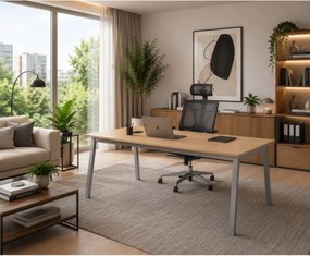 Jednací kancelářský stůl PRIMO BASIC, 200x90 cm, šedostříbrná podnož, buk