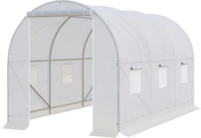 Outsunny Zahradní Skleník 3,5x2x2 m Tunelový Skleník s 6 Okny z Tkaniny a Zipovým Vchodem, UV-Odolný Skleník pro Terasu nebo Zahradu Bílý | Aosom