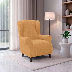Super strečové potahy  RUBINIA zlatá křeslo ušák (š. 70 - 95 cm)