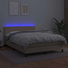 Box spring postel matrace a LED cappuccino 140x190cm umělá kůže 3134104