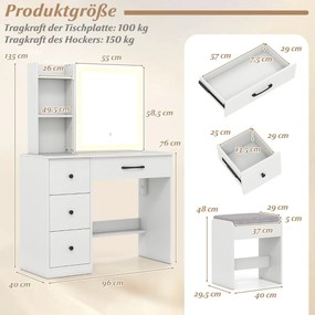 Costway Toaletní stolek s LED posuvným zrcadlem a taburetem a zásuvkami