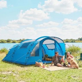 Outsunny rodinný tunelový stan pro 4 osoby s 3 místnostmi, vstupem, 4 okny, vodotěsný, snadná montáž