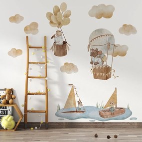 Gario Dětská nálepka na zeď Magical animals - zvířátka v balonech a na loďkách