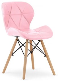 Set čtyř jídelních židlí LAGO ekokůže - růžové (hnědé nohy) 4ks