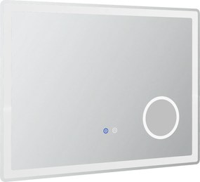kleankin LED koupelnové zrcadlo Koupelnové zrcadlo s 3x zvětšením a dotykovou funkcí, 80x60 cm, 3 barvy světla, bez mlhy| Aosom