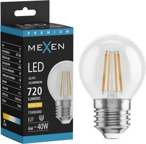 Mexen Vintis, LED filamentová žárovka E27, G45, 6 W, teplá bílá 2700K, čirá, L156-E27-0627-00