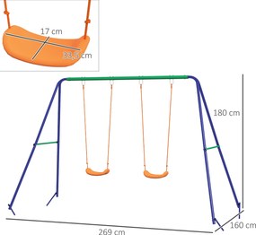 Dětská houpačka Outsunny s rámem, dvoumístná houpačka, houpací rám, zahradní houpačka z oceli, bezpečná, stabilní | Aosom.de