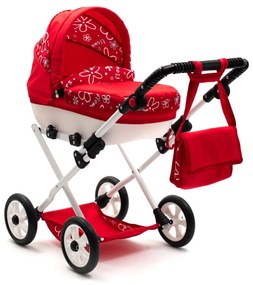 Dětský kočárek pro panenky New Baby COMFORT červený květy bílé