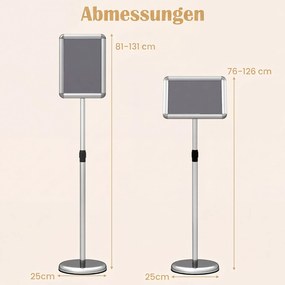 Costway Informační stojan A4 81–131 cm Výškově nastavitelný držák jídelních
