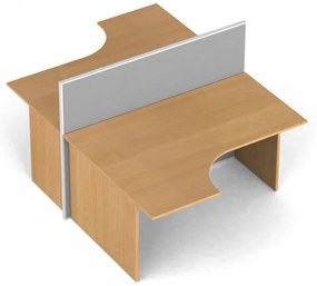 Rohový kancelářský stůl PRIMO s paravanem, 2 místa, nástěnka, bříza