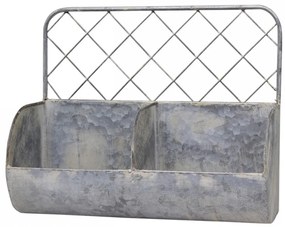 Nástěnná plechová police s patinou a 2 boxy Zinc - 34*15*28cm