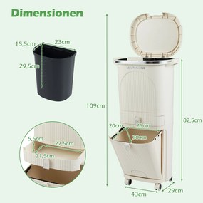 Costway 42 L kuchyňský odpadkový koš s víkem a 3 přihrádkami
