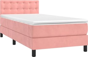 Box spring postel s matrací a LED růžová 90x190 cm samet 3134620