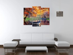 Gario Obraz s hodinami Romantické místo u jezera - 3 dílný Rozměry: 90 x 70 cm