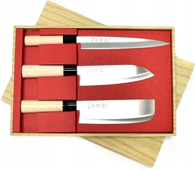 Sada 3 japonských nožů Sekiryu – Yanagiba, Santoku, Nakiri