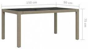 Zahradní stůl 150x90x75 cm sklo / polyratan Dekorhome Černá