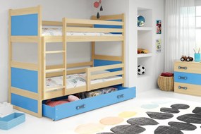 BMS Group Dětská patrová postel s úložným prostorem RICO borovice Velikost postele: 200x90 cm, Barva šuplíku: Modrá