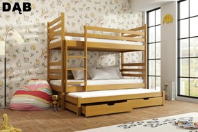 Patrová postel TOMI 90x200 cm s přistýlkou a úložným prostorem DUB