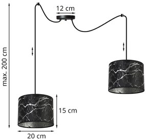 Závěsné svítidlo WERONA SPIDER, 2x černé textilní stínítko se vzorem, S