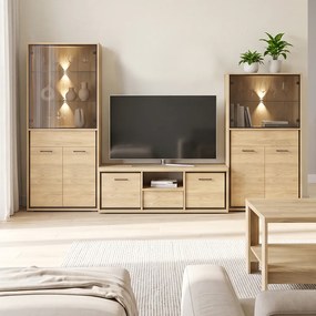 Obývací stěna MEDIOLAN | sestava B | 323,5 cm + konferenční stolek 65x65 cm | 4 díly | natural hikora