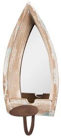 Béžový antik nástěnný svícen se zrcadlem - 15*17*36 cm