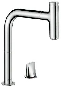 Hansgrohe M71 - Dřezová baterie Metris Select s výsuvnou koncovkou, 2-otvorová instalace, sBox, EcoSmart, chrom 73825000