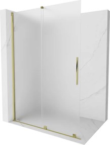 Mexen Velar, sprchová zástěna s posuvnými dveřmi Walk-in 160 x 200 cm, 8mm sklo námraza, zlatá lesklá, 871-160-000-33-50