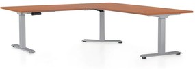 Výškově nastavitelný stůl OfficeTech Angle, 180 x 200 cm, šedá podnož, třešeň