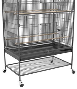 PawHut Ptačí klec PawHut, voliéra pro ptáky s bidly a policí, 94 x 57 x 153 cm, šedá, s dvířky a kolečky pro ptáky | Aosom.de